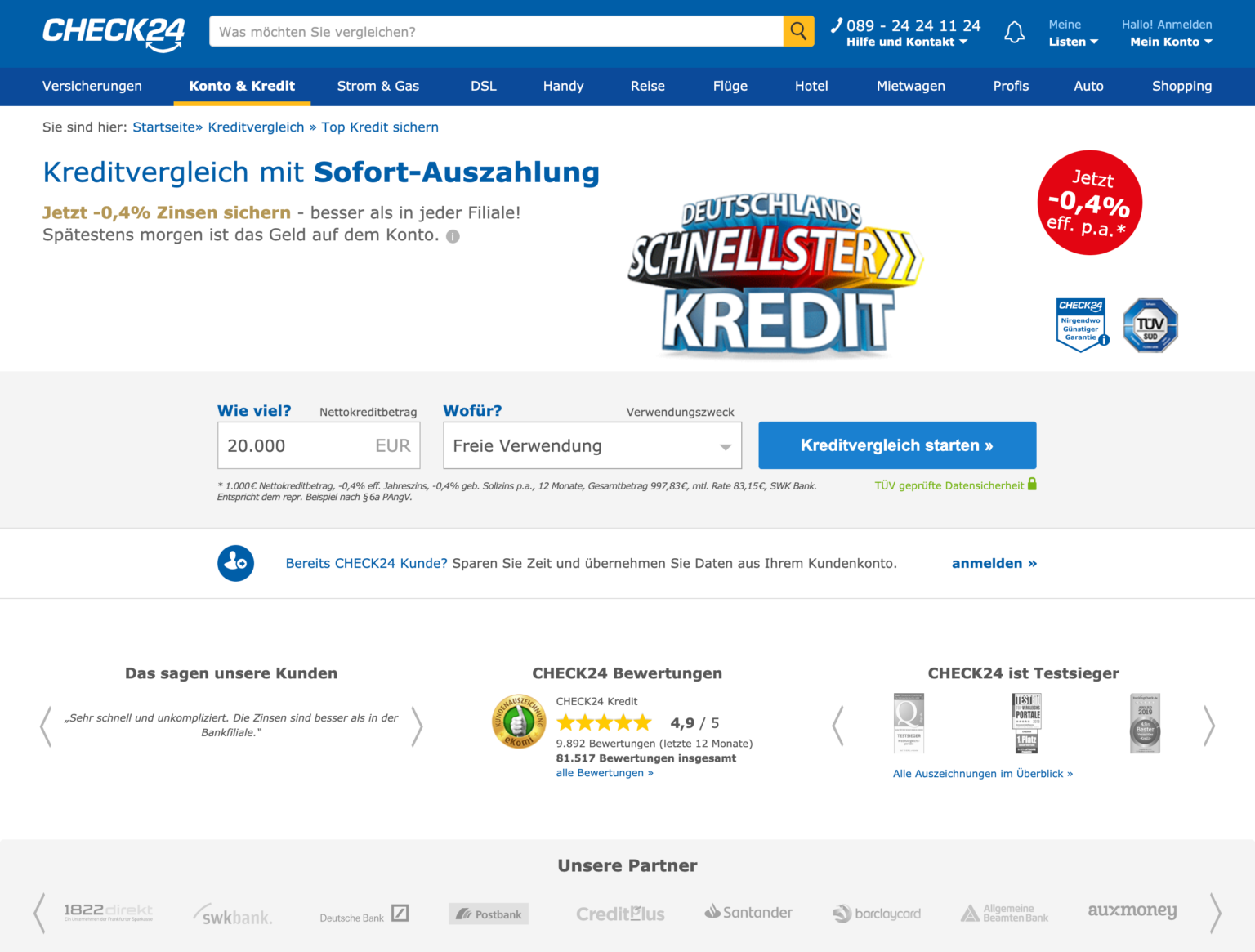 Check24 Kreditvergleich Erweiterung Um Zwei Dienstleister